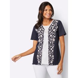2-in-1-Shirt Classic Basics "2-in-1-Shirt", Damen, Gr. 40, blau (marine, ecru), 100% Baumwolle, bedruckt, gebl&uuml;mt, gemustert, Rundhals, Shirts 2-in-1 Shirt