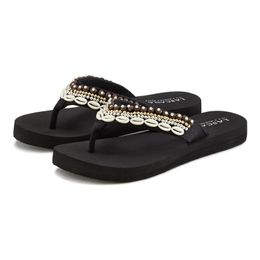 Badezehentrenner Lascana "Sandale, Badeschuh, Pantolette, Badelatsche, Flip Flop, Sommerschuh", Damen, Gr. 42, schwarz, Obermaterial: 100% Synthetik. Decksohle: 100% Synthetik. Futter: 100% Textilmaterial. Laufsohle: 100% Synthetik, gemustert, Basic, Schuhe, Zehentrenner mit Muschel-Imitaten VEGAN