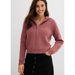 bonprix Strickjacke mit Kapuze, lila, Gr.48/50 (XL), Rippstrick-Cardigan mit Reisverschluss