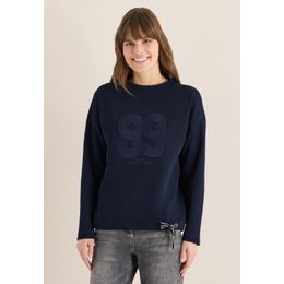 Langarmshirt Cecil, Damen, Gr. S (38), universal blau, Web, 83% Baumwolle, 17% Polyester, unifarben, comfort fit normal, Rundhals, abgesteppt, Shirts Langarmshirt, Mit Stickerei