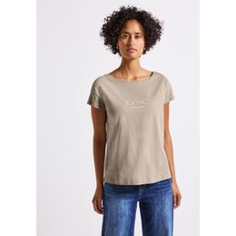 T-Shirt Street One, Damen, Gr. 34, beige (morning beige), Web, 100% Baumwolle, unifarben, normal normal, Rundhals, abgesteppt, Shirts T-Shirt, aus reiner Baumwolle
