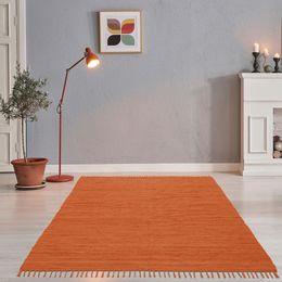Teppich Theko "Happy Cotton Fleckerl, handgewebt" Gr. 5, orange (terra), B:120cm H:5mm L:180cm, Baumwolle, Teppiche, Teppich, Flachgewebe, reine Baumwolle, meliert, mit Fransen, auch als L&auml;ufer