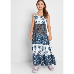 Jerseykleid bonprix, M&auml;dchen, Gr. 134, N-Gr, wollwei&szlig;, jeansblau, dunkelblau, Jersey, Obermaterial: 100% Baumwolle, regular fit, Kleider Jerseykleid, f&uuml;r Fr&uuml;hling und Sommer, Maxi-Kleid, regular fit
