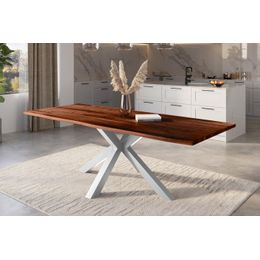 Baumkantentisch POLLY / nussbaumfarben / 300x100 / Spider-Gestell Silber