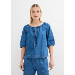 bonprix Jeans-Tunikabluse Baumwolle, blau, Gr.38, Jeans-Tunikabluse mit Streifen, aus 100% Baumwolle