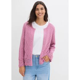 bonprix Ajour-Strickjacke aus reiner Baumwolle, rosa, Gr.48/50 (XL), Leichte Strickjacke im sch&ouml;nen Ajour-Design gestrickt., aus 100% Baumwolle