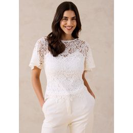 bonprix Spitzenshirt, wei&szlig;, Gr.38, Shirt aus hochwertiger Spitze mit Volant-&Auml;rmel und herzf&ouml;rmigem Futter-Ausschnitt
