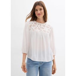 bonprix Bluse aus flie&szlig;endem Viskose-Mix, wei&szlig;, Gr.48, Mit Kn&ouml;pfen am Ausschnitt