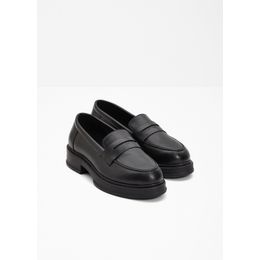 bonprix Loafer aus Leder, schwarz, Gr.42, Zeitloser Loafer aus Glattleder, aus Glattleder