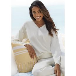 Lascana Strickpullover cream Gr. 32/34 f&uuml;r Damen. Mit V-Ausschnitt. Bequem. Nachhaltig.