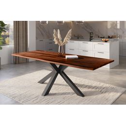 Baumkantentisch POLLY / nussbaumfarben / 300x100 / Spider-Gestell Schwarz