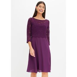 bonprix Minikleid mit Spitze, lila, Gr.40, Minikleid mit Chiffon-Rock und Spitzen-Oberteil mit Muschelsaum