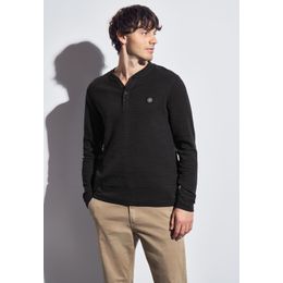 Langarmshirt Street One MEN, Herren, Gr. L (42), basic schwarz, Web, 96% Baumwolle, 4% Polyester, unifarben, normal normal, Rundhals, abgesteppt, Shirts Langarmshirt, im soften Baumwoll-Mix