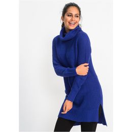 bonprix Long-Strickpullover, blau, Gr.32/34 (XS), Leger geschnittener Long-Strickpullover mit l&auml;ngerem R&uuml;ckenteil und Seitenschlitzen
