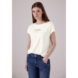 Print-Shirt STREET ONE STUDIO, Damen, Gr. 38, wei&szlig; (sanftes wei&szlig;), Stoff, 95% Viskose, 5% Elasthan, bedruckt, gerade normal, Rundhals, B&uuml;ndchen, Shirts, mit Frontprint