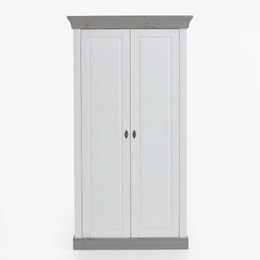 Pharao24.de Massivholz Babyzimmerschrank in Wei&szlig; und Grau Kiefer