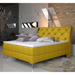 Pharao24.de Polsterbett Boxspringbett in Currygelb 118 cm hoch