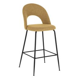 Pharao24.de Bar Sitzhocker mit R&uuml;ckenlehne Gelb Stoff (4er Set)