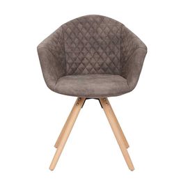 Pharao24.de Esszimmer Polsterstuhl in Taupe Kunstleder Massivholzgestell (2er Set)