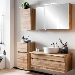 Pharao24.de Waschplatz Set Landhausstil in Wildeichefarben LED Beleuchtung (vierteilig)