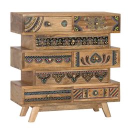 Pharao24.de Schubladenkommode Holzkommode im Boho Style mit Metallgriffen