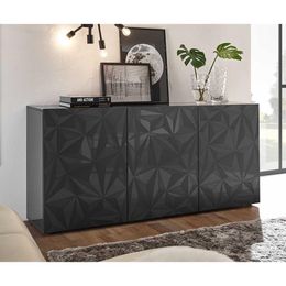 Pharao24.de Hochglanz Sideboard in Anthrazit Siebdruck verziert