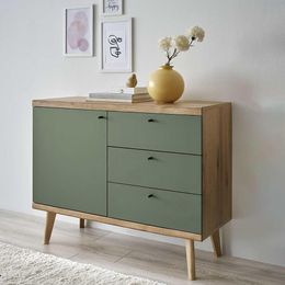 Pharao24.de Dielen Kommode im Skandi Design Wildeichefarben und Graugr&uuml;n