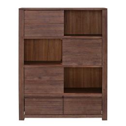 Pharao24.de Schiebet&uuml;ren Highboard aus Akazie Massivholz 100 cm breit
