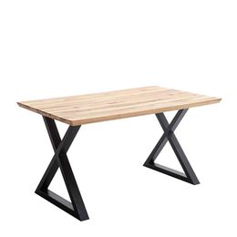 Pharao24.de Esstisch Holztisch massiv im Industry und Loft Stil mit X Gestell