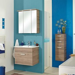 Pharao24.de Badm&ouml;bel Set Badezimmerm&ouml;belset in Eiche San Remo mit Metallgriffen (dreiteilig)