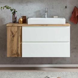 Pharao24.de Waschtischschrank mit Becken in Wildeichefarben & Wei&szlig; Made in Germany