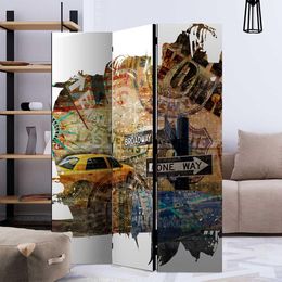 Pharao24.de Raum Trennwand mit NEW YORK Collage Leinwand und Fichte