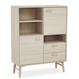 Pharao24.de Highboard Kommode mit Holzgriffen und drei offenen F&auml;chern