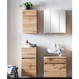 Pharao24.de M&ouml;bel f&uuml;r kleine Badezimmer in Wildeichefarben LED Beleuchtung (vierteilig)