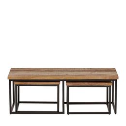 Pharao24.de Wohnzimmertisch Set Factory aus Mangobaum Massivholz Metall (dreiteilig)