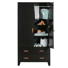 Pharao24.de Moderner Kleiderschrank in Schwarz lackiert zwei Schubladen