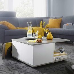 Pharao24.de Rollen Couchtisch in Beton Grau und Wei&szlig; 70 cm breit