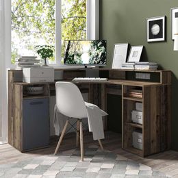 Pharao24.de Eckschreibtisch in Holzoptik Antik und Anthrazit Industry und Loft Stil