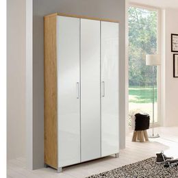 Pharao24.de Garderobenschrank in Wei&szlig; Eiche furniert Glas beschichtet