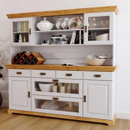 Pharao24.de B&uuml;ffetschrank K&uuml;che in Wei&szlig; Kiefer Honigfarben 180x168x40 cm Pharao24
