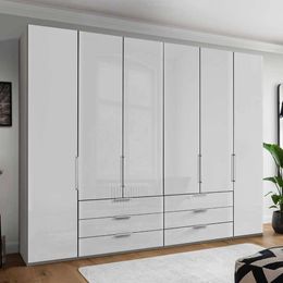 Pharao24.de Glasfront Kleiderschrank in Wei&szlig; & Hellgrau sechs Schubladen