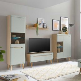 Pharao24.de Anbauwand Skandi Stil in Mintgr&uuml;n Eichefarben (vierteilig)
