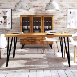 Pharao24.de K&uuml;chentisch aus Wildeiche Massivholz und Stahl Loft Design
