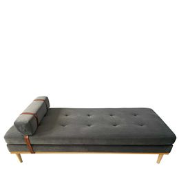 Pharao24.de Retro Daybed mit Bezug aus Samt und Steppungen Grau
