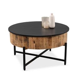 Pharao24.de Wohnzimmertisch Massivholztisch in runder Form im Industry und Loft Stil