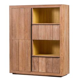 Pharao24.de Wohnzimmerschrank in Teakfarben und Schwarz LED Beleuchtung