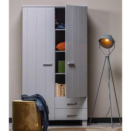 Pharao24.de Jugendzimmerschrank in Beton Grau Kiefer Massivholz