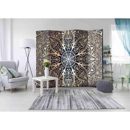 Pharao24.de Paravent Raumtrenner mit Mandala Motiv Beige und Schwarz