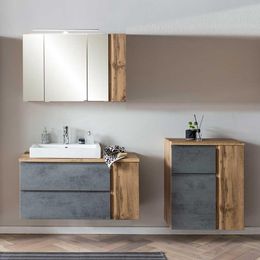 Pharao24.de Badm&ouml;bel Set modern in Wildeichefarben Beton Grau (dreiteilig)