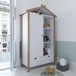 Pharao24.de Kinderzimmer Kleiderschrank in Wei&szlig; und Piniefarben einer Schublade